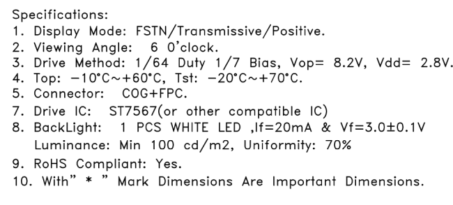 Technical diagram of LCD module