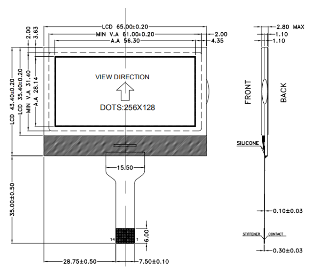 Technical diagram of LCD module