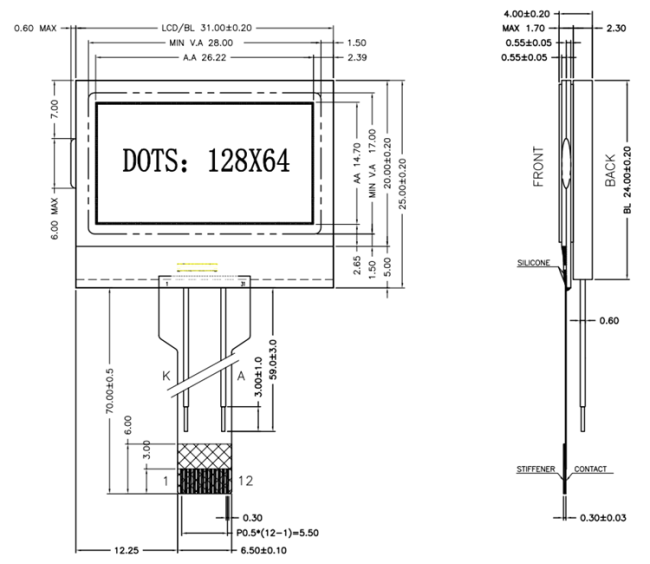 Technical diagram of LCD module