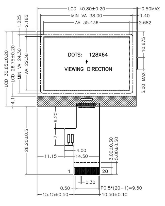 Close-up of LCD display connections