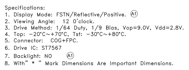 Technical diagram of LCD module