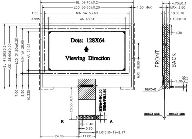 Close-up of LCD module components