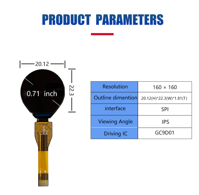Technical diagram of 0.71 Inch TFT LCD Module