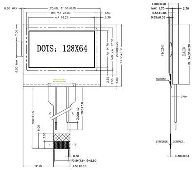China Pantalla LCD gráfica de 128x64 con modo de visualización FSTN y conector COG+FPC para control industrial en venta