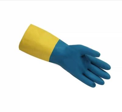 China De tweekleurige Industriële Troep Gevoerde van het Neopreenhandschoenen van Huishoudenhandschoenen Chemische Weerstand Te koop
