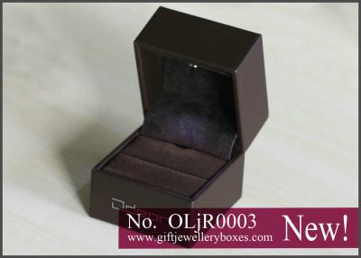 China Designer brown PU Light packing Lighted Ring Boxes, diamond ring box and wedding ring presentation boxes factory
