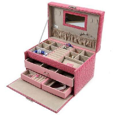 China Senior PU three-large-capacity jewelry box / jewelry storage box pink factory