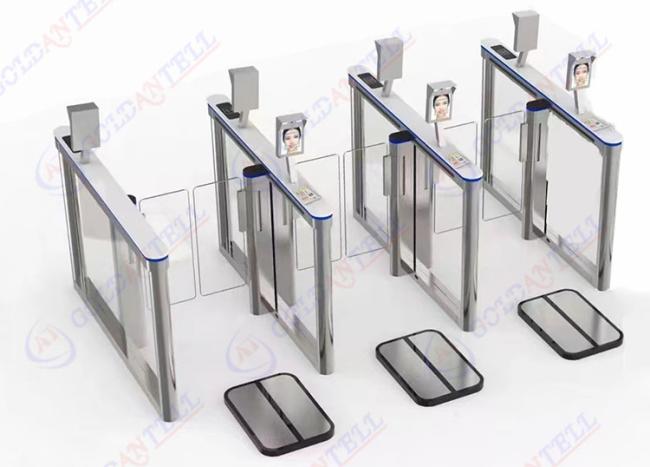 RFID Metal Thermal Barrier Door showing stainless steel construction and sliding glass panels