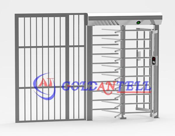 Turnstile side view showing rotation mechanism