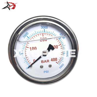 China Back Mount Liquid Filled Hydraulic Pressure Gauge 0-400 Bar 5800 PSI for Industrial Equipment Monitoring for sale