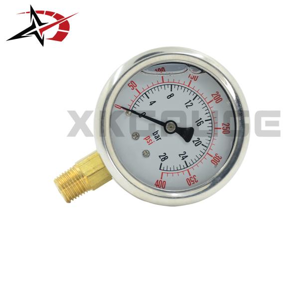 Quality Dual Scale Oil Filled Pressure Gauge 0-400 PSI 0-28 Bar PT 1/4 Vibration Proof for Hydraulic Applications for sale