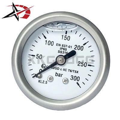 China Explosion Proof SS316 Liquid Filled Pressure Gauge 0–300 Bar Shockproof Industrial Manometer for sale