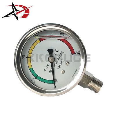 Quality Green 60mm Liquid Filled Pressure Gauge Radial 0-50 kg/cm2 Color Zone for Safety Status Industrial Indication for sale