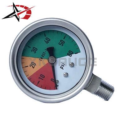 Quality Visual Pressure Gauge Liquid Filled 0-60 PSI Color Zone Radial Stainless for Safety Monitoring Indication Systems for sale