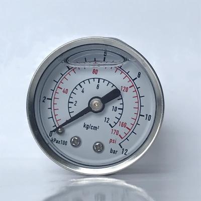 Cina 40mm di manometro ripieno di liquido d'ottone nichelato di caso di acciaio inossidabile del collegamento del manometro da 12 barre in vendita