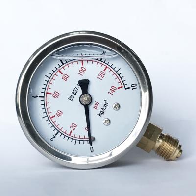 Cina 63mm manometro riempito petrolio- del collegamento del manometro della caldaia da 140 PSI di acciaio inossidabile del silicone d'ottone inferiore di caso in vendita