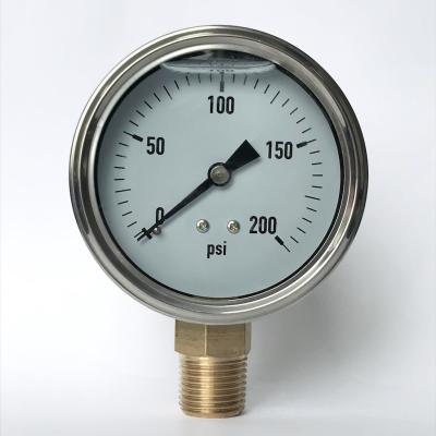 Cina 200 PSI di ottone a 3 pollici del manometro 316SS hanno bagnato il manometro di acciaio inossidabile in vendita
