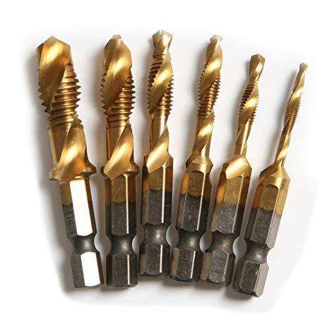 6pcs 1/4 inch Hex Shank HSS Twist Tap Drill Bit Set