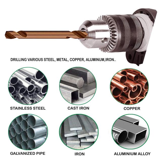 Drill bit in use on metal sheet demonstrating proper application