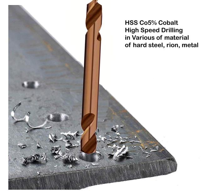Close-up of drill bit creating clean hole in metal workpiece