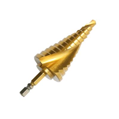 China High Speed Steel Step Drill Bit Hex Shank Titanium Coated Straight Flute For Metal Titanium Step Drill Bit for sale