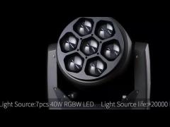 7PCS 40W RGBW 4 In1 LED Zoom Bee Eye Lumière de tête mobile avec lumière auxiliaire