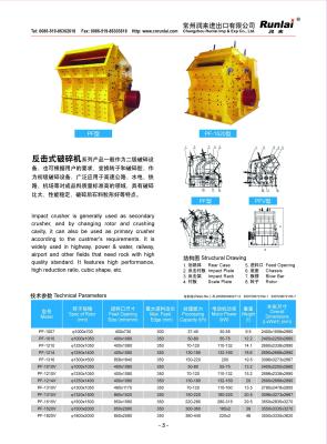 Cina Prestazione costante macchina impatto della roccia/minerale del frantoio a mascella, frantoio secondario per la strada principale in vendita