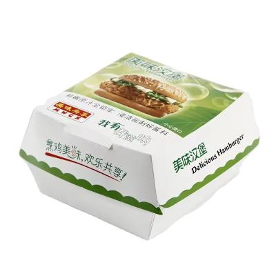 China Paperboard Burger Box Biodegradable Disposable Food Grade Packaging with VANISHING Printing Handling for sale