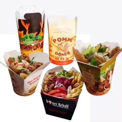 China Custom Printed Eco-Friendly Kraft Burger Box Recycled Materials Corrugated Packaging Boxes with Hinged Design Chip Holder for sale