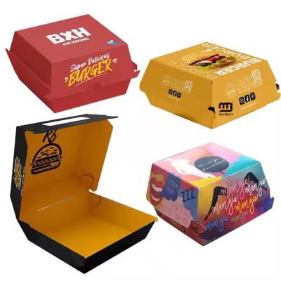 China Custom Printed Eco-Friendly Kraft Burger Box Recycled Materials Corrugated Packaging Boxes with Hinged Design Chip Holder for sale