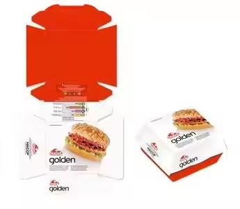 China Caja de hamburguesas biodegradable ecológica Contenedor de comida rápida personalizado con recubrimiento UV en venta