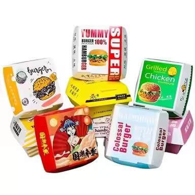 China Food Snack Burger Verpakkingsdoos Fast Food Takeaway Verpakking met CMYK 4 kleurenprinting Te koop