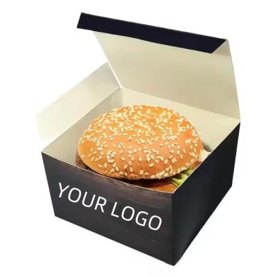 China Varnishing Printing Handling Food Catering Custom Printed Burger Boxes Fast Food Grade Kraft Packaging with Logo Branding for sale