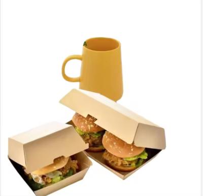 China Low MOQ Custom Eco-Friendly Hamburger Boxes Biodegradable Kraft Paper Takeaway Fast Food Packaging for sale