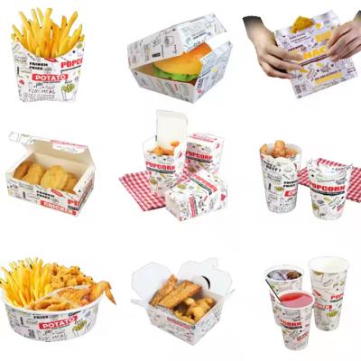 China Customized Recyclable Paper Cardboard Boxes for Fried Chicken Burgers and French Fries Takeaway for sale
