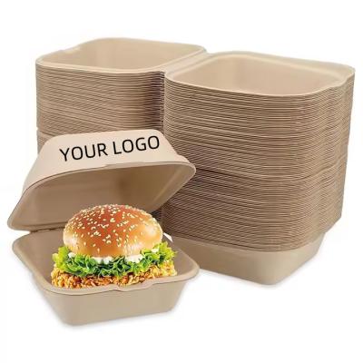 China Wholesale Customized Burger Clam Shell Eco-friendly Sugarcane Bagasse Fast Food Burger Box Container for sale