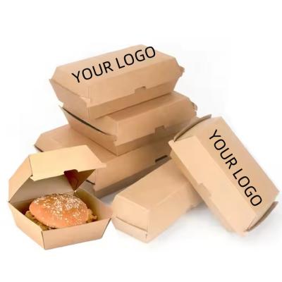 Cina Scatola di imballaggio per hamburger Eco-friendly customised biodegradable Kraft paper fast food takeaway box in vendita
