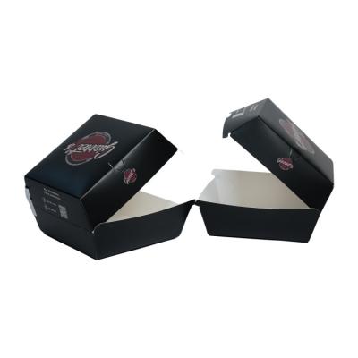 China Caja de hamburguesas personalizada Logotipo tamaño Eco-amigable y reciclable Caja de papel de calidad de comida rápida en venta