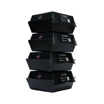 China Caja de hamburguesas personalizada Logotipo tamaño Eco-amigable y reciclable Caja de papel de calidad de comida rápida en venta