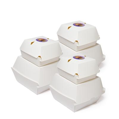 China Low MOQ custom logo burger box eco-friendly and recyclable white cardboard fast food box for sale