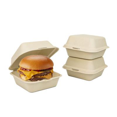 China Customized disposable biodegradable food grade sugarcane bamboo pulp burger clam shell for sale