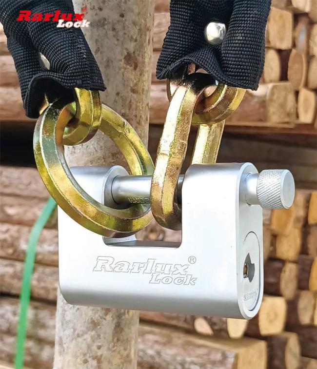 Hardened solid steel padlock - front view showing durable construction and security features