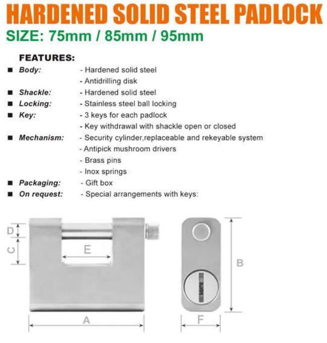 Hardened solid steel padlock - industrial security lock with durable construction