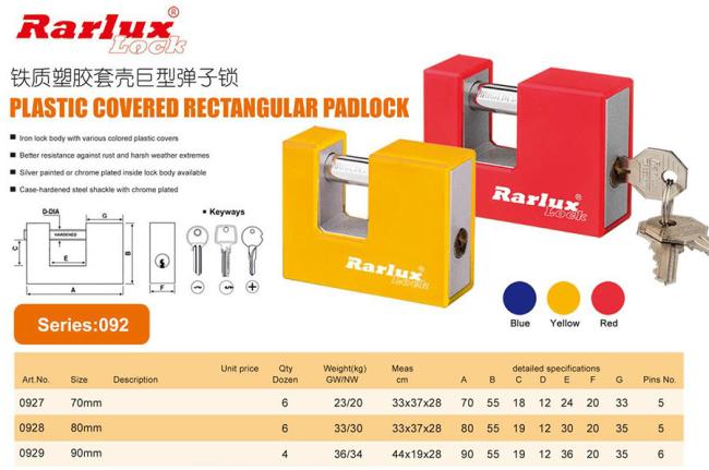 Plastig covered rectangular padlock - industrial security lock with protective plastic coating