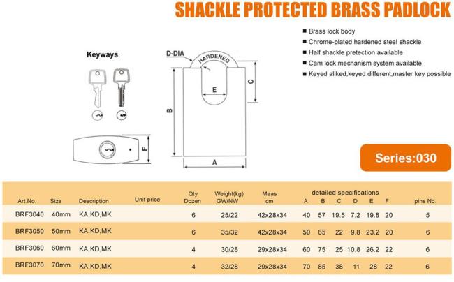 Shackle Protected Brass Padlock - Durable security lock with protective shackle design