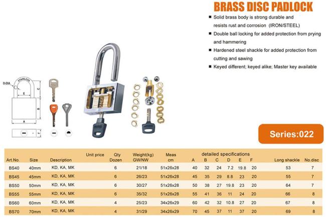 BRASS DISC PADLOCK - Durable brass construction with disc-style design for enhanced security