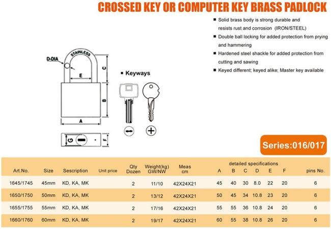Crossed Key or Computer Key Brass Padlock - Durable security lock with brass construction