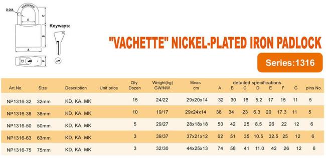 VACHETTE nickel-plated iron padlock - professional security lock with durable construction