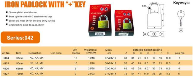 Durable iron padlock featuring a plus-shaped key design for enhanced security