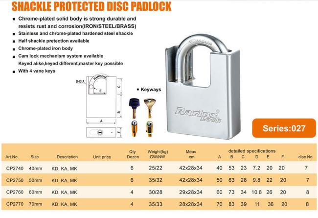 Shackle Protected Disc Padlock - industrial security lock with protective casing
